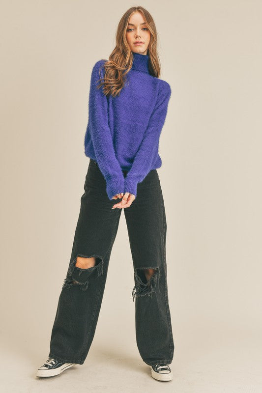 Fuzzy T-neck Sweater – Millie and Joy